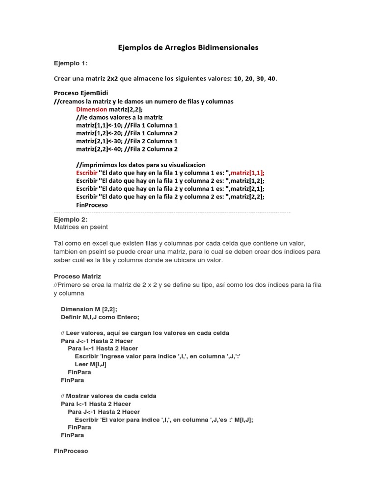 Matrices en Pseint | PDF | Matriz (Matemáticas) | Álgebra lineal