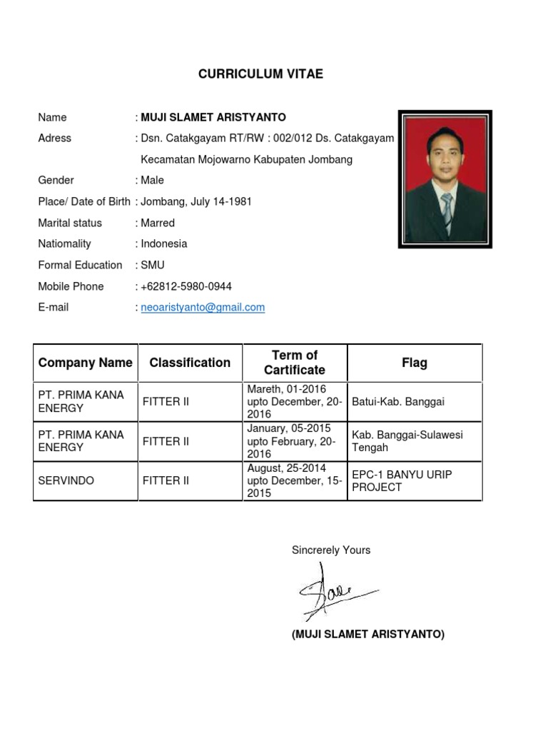 CV Muji Slamet Aristyanto | PDF