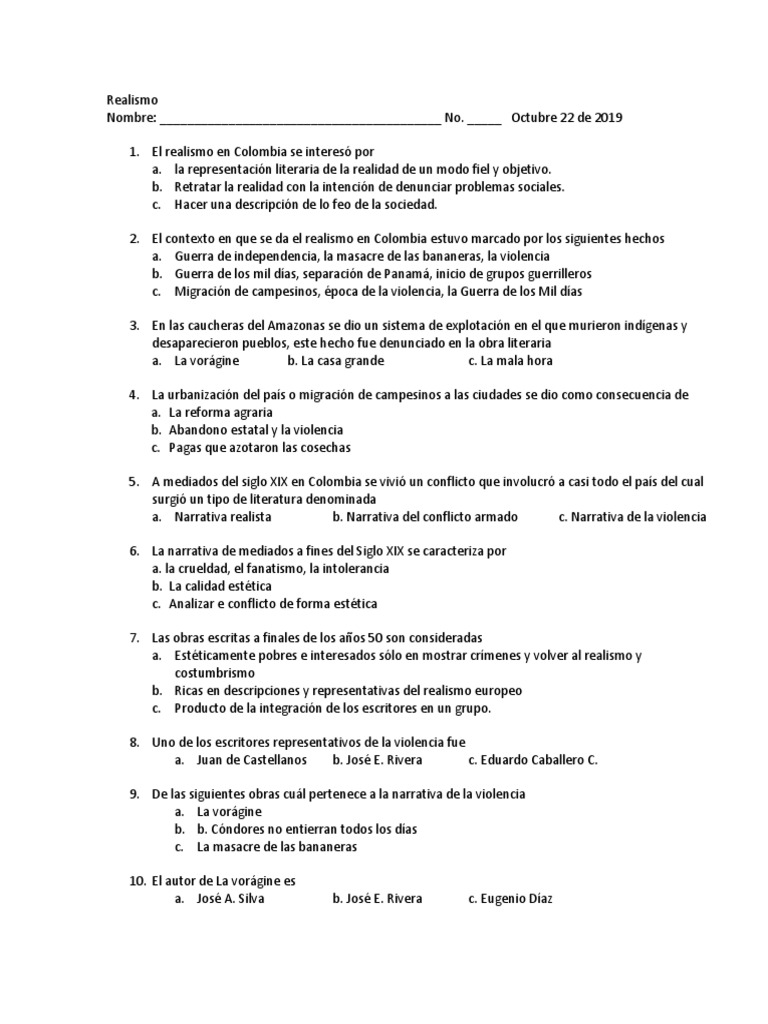 Realismo y Violencia Quiz | PDF | Realismo literario | Colombia