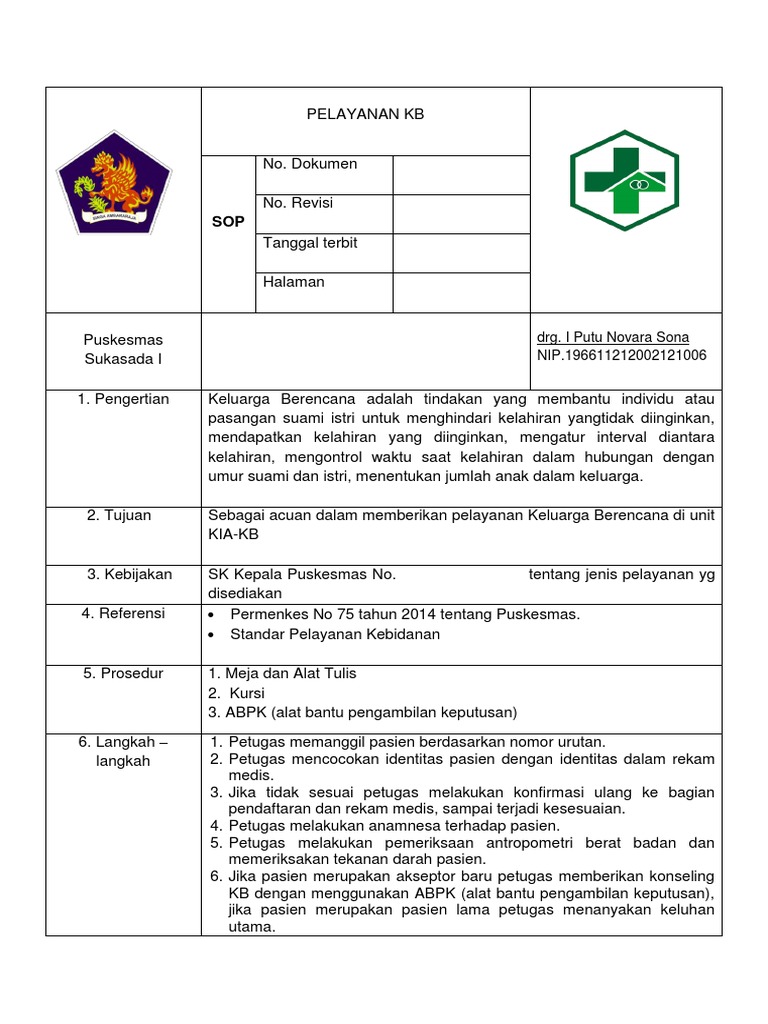 Sop Pelayanan KB | PDF