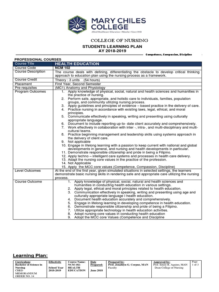 College of Nursing: Health Education | PDF | Health Education ...