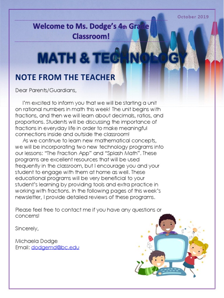 Parent Newsletter Final | PDF | Fraction (Mathematics) | Teaching ...