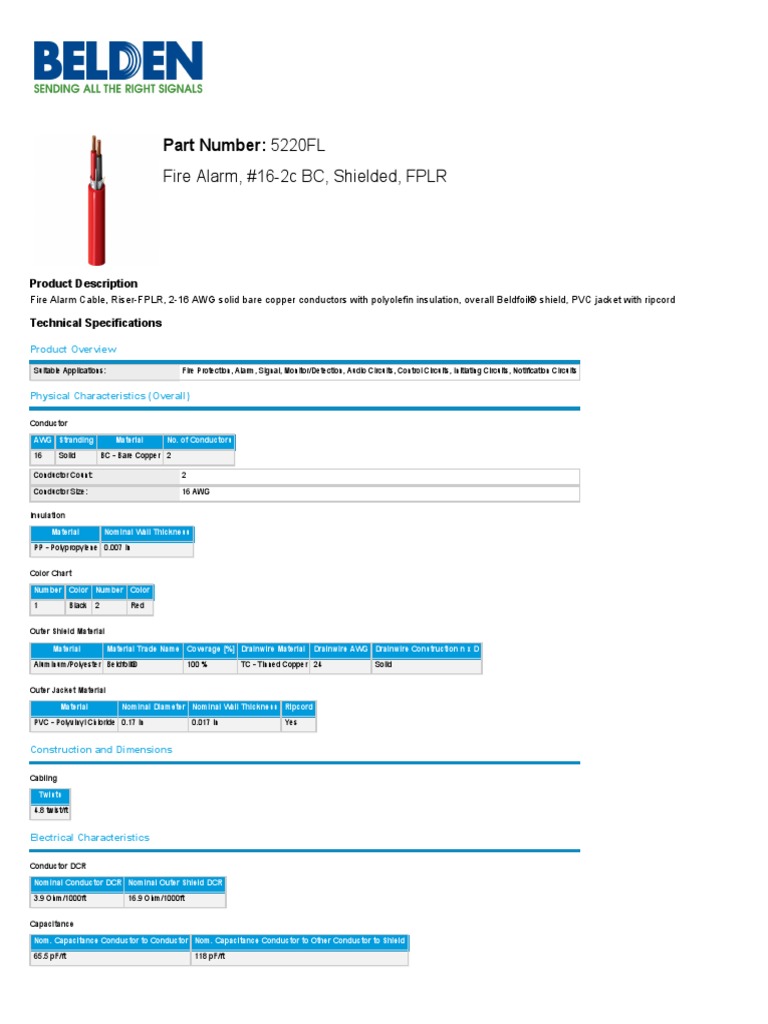 Part Number: 5220FL: Fire Alarm, #16-2c BC, Shielded, FPLR | PDF ...