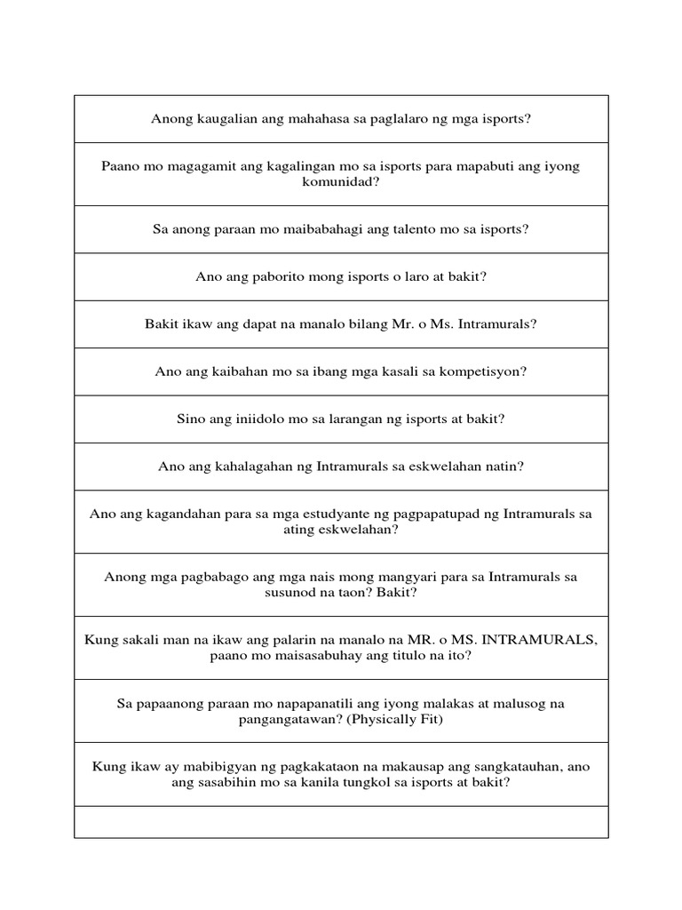 Intrams Questions | PDF