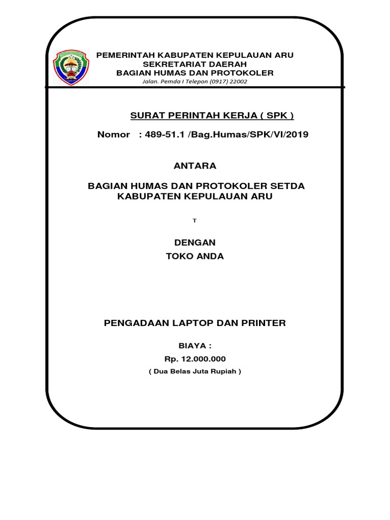 Contoh SPK Pengadaan Laptop dan Printer | PDF