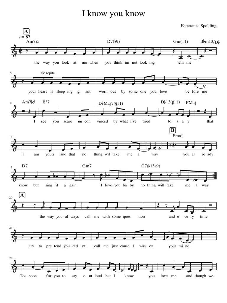 I Know You Know: Esperanza Spalding 87 Am7 5 D7 ( 9) GM (11) B m13/D | PDF