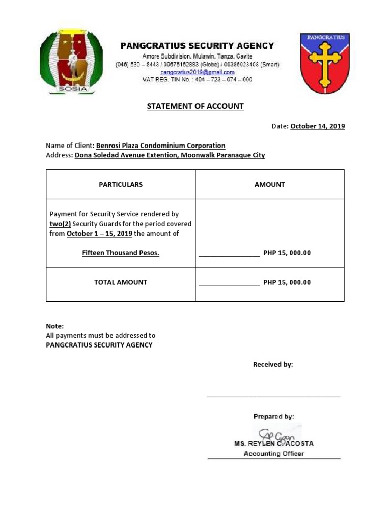 Statement of Account for Security Services | PDF | Finance & Money ...