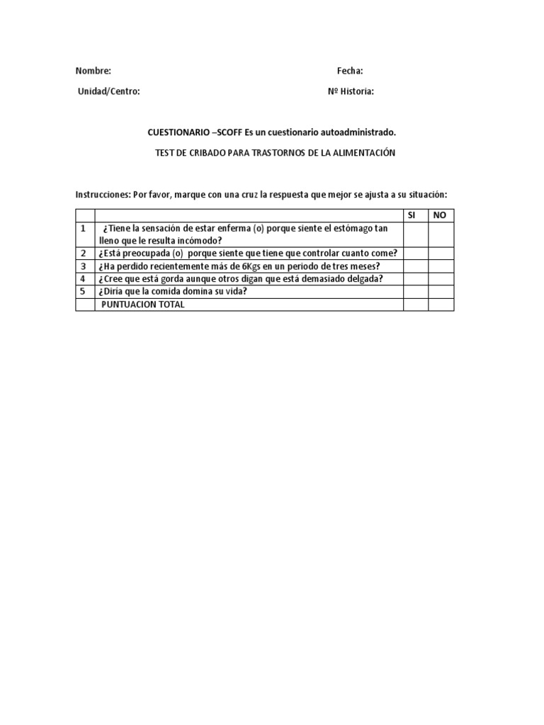 Cuestionario de Scoff | PDF