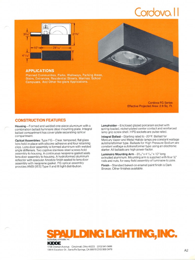 Spaulding Lighting Cordova II Spec Sheet 4-86 | PDF | Electrical ...