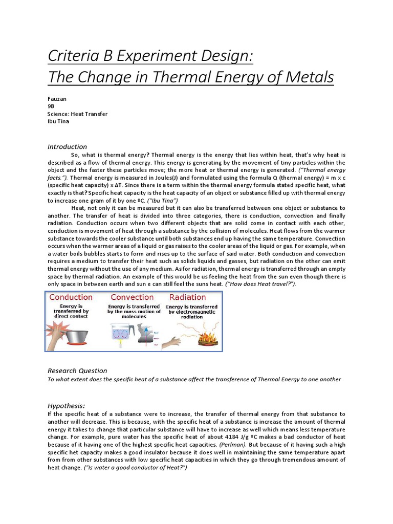 Change in Thermal Energy Experiment | Download Free PDF | Heat | Heat ...
