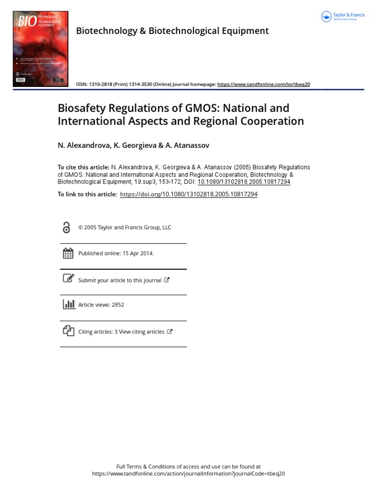 Biosafety Regulations of GMOS National and International Aspects and ...