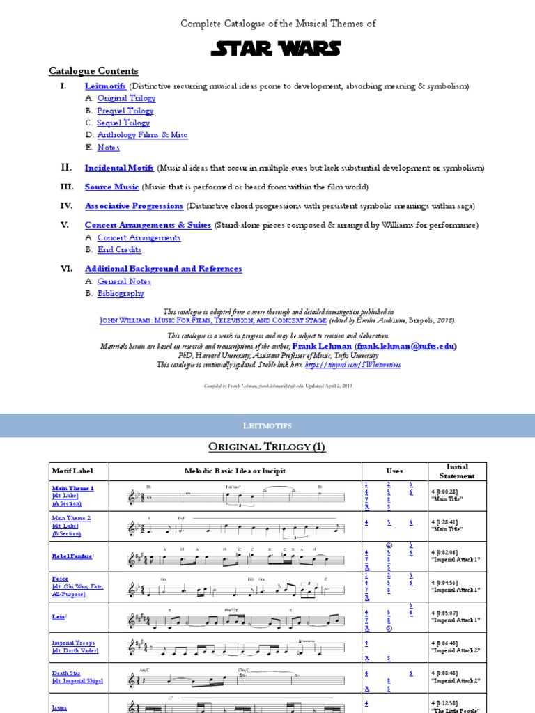 Complete Catalog of Star Wars Leitmotifs PDF | PDF | Darth Vader | Han Solo