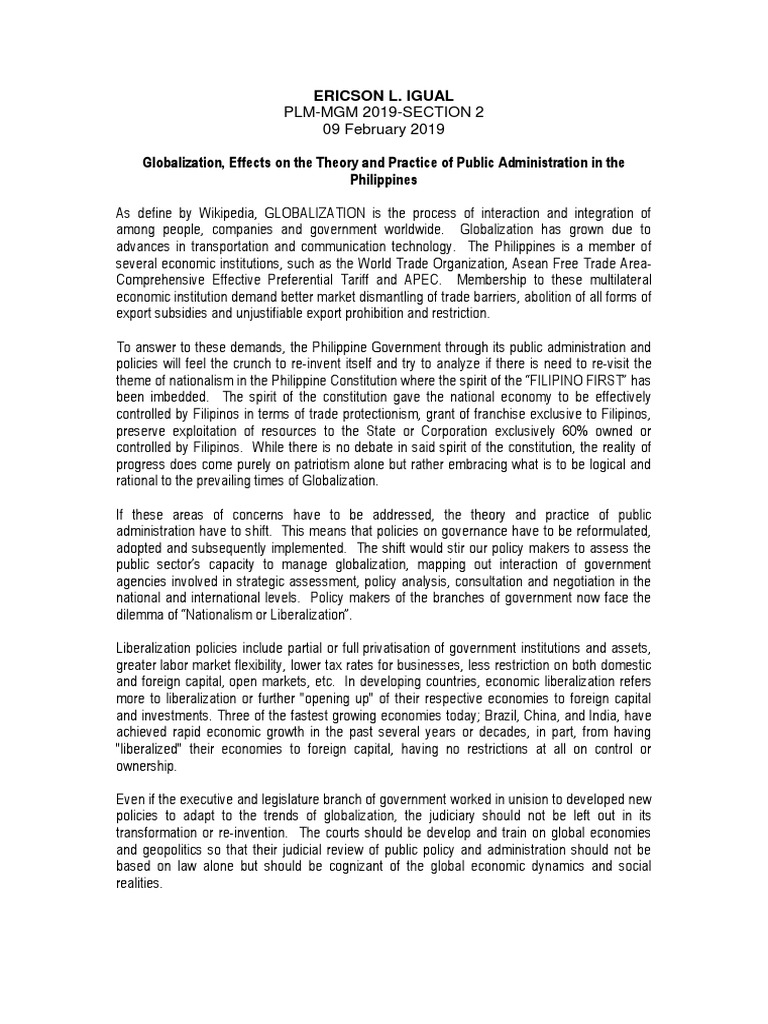 Reaction Paper-Effects of Globalization On Public Administration | PDF ...