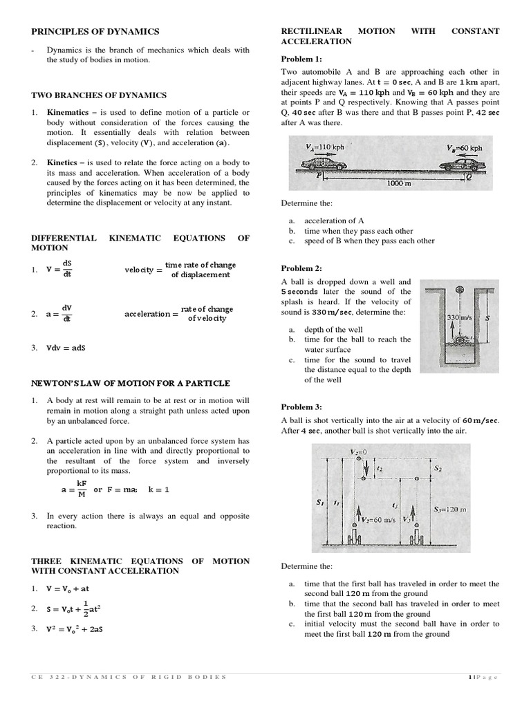 Principles of Dynamics Students Hand Outs | PDF | Acceleration | Force