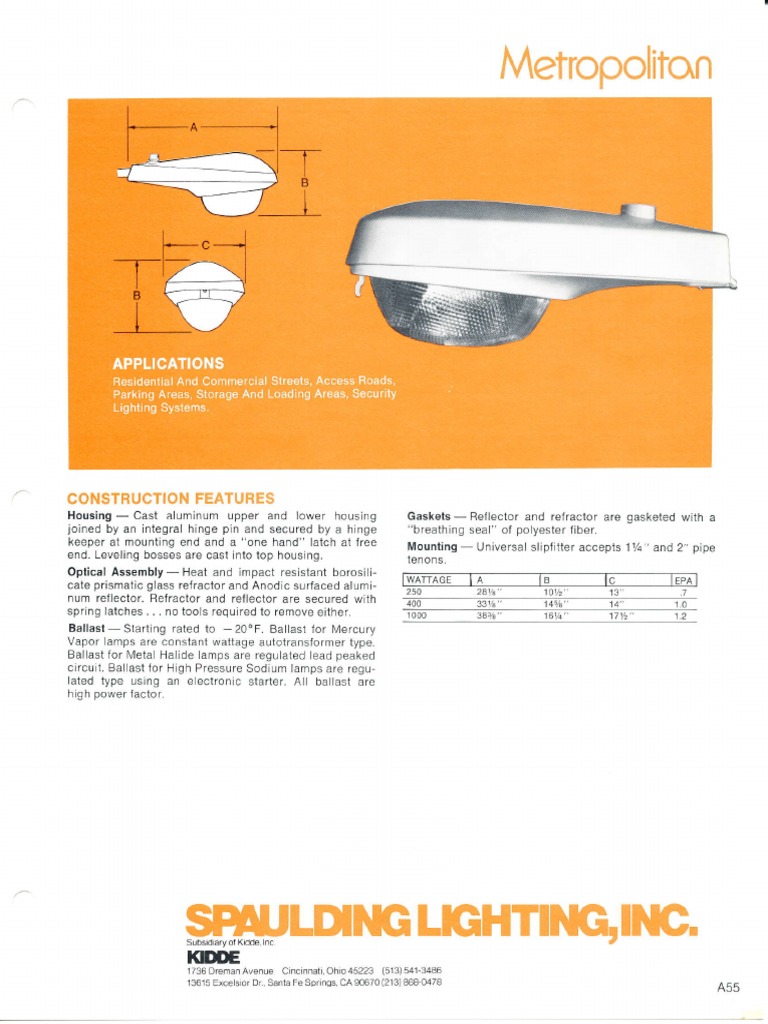 Spaulding Lighting Metropolitan Spec Sheet 4-86 | PDF | Glass ...