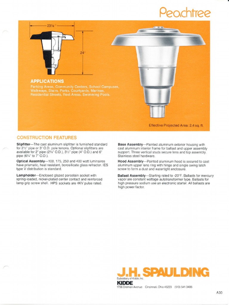 Spaulding Lighting Peachtree Spec Sheet 8-84 | PDF | Lighting | Equipment