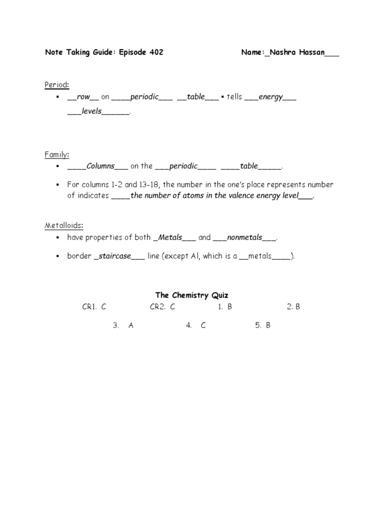 Note Taking Guide: Episode 402 Name: - Nashra Hassan | PDF | Teaching ...