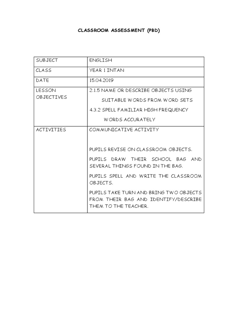 Classroom Assessment (PBD) | PDF