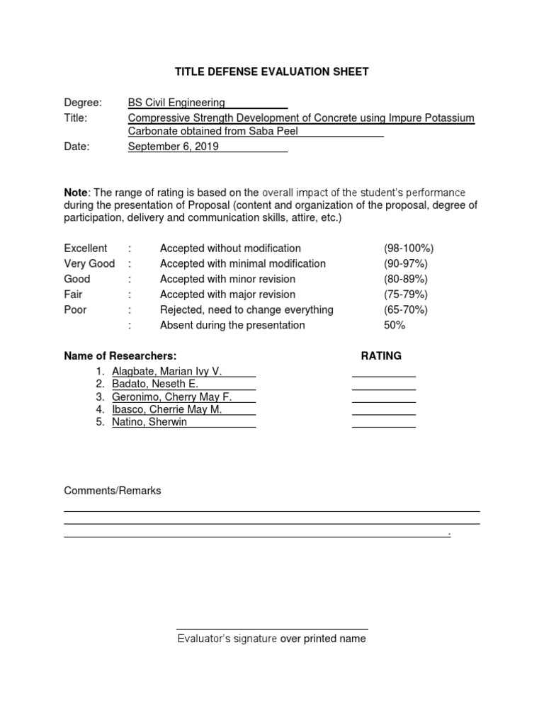 Title Defense Evaluation Sheet | PDF