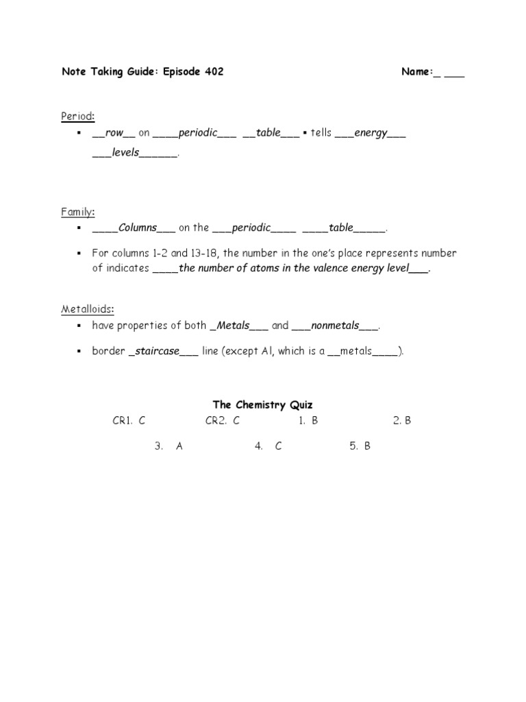 Note Taking Guide: Episode 402 Name | PDF