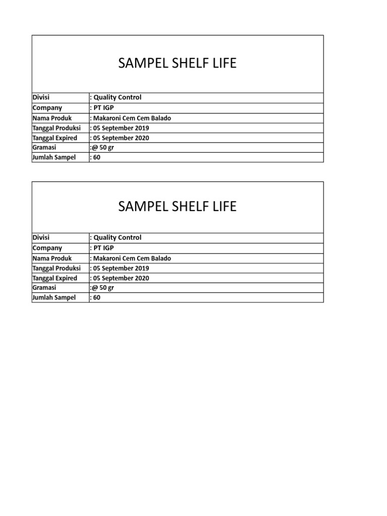 Label Sampel Shelf Life | PDF