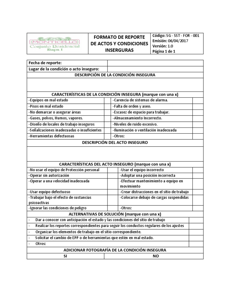 Formato de Reporte de Actos y Condiciones Inseguras | PDF