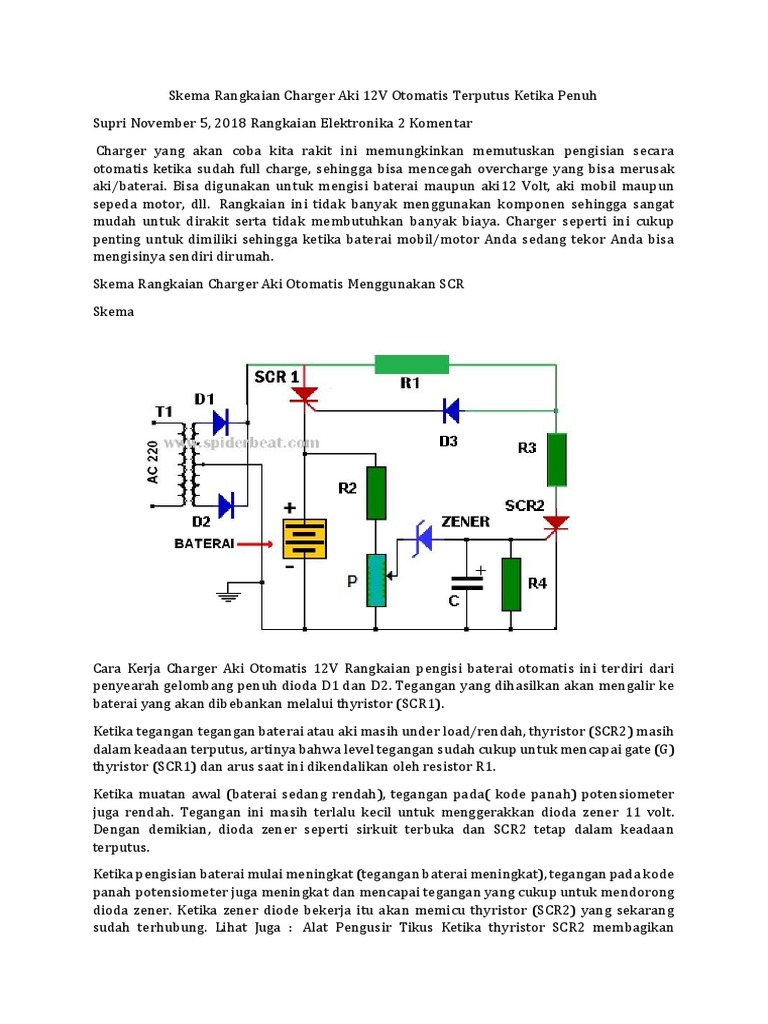Skema Rangkaian Charger Aki 12V Otomatis Terputus Ketika Penuh | PDF