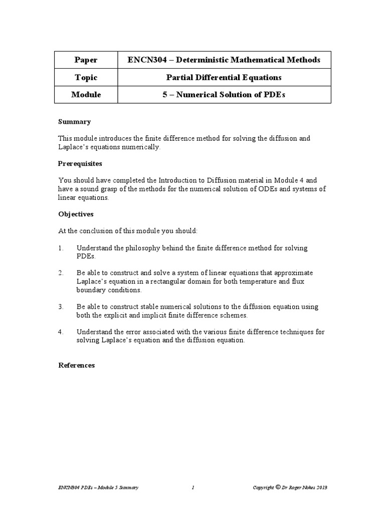 Pdes Mod 5 Summary | PDF | Partial Differential Equation | Numerical Analysis