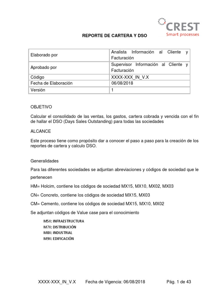 Reporte Cartera y DSO | PDF | Almacenamiento de datos de la computadora | Proceso (Computación)