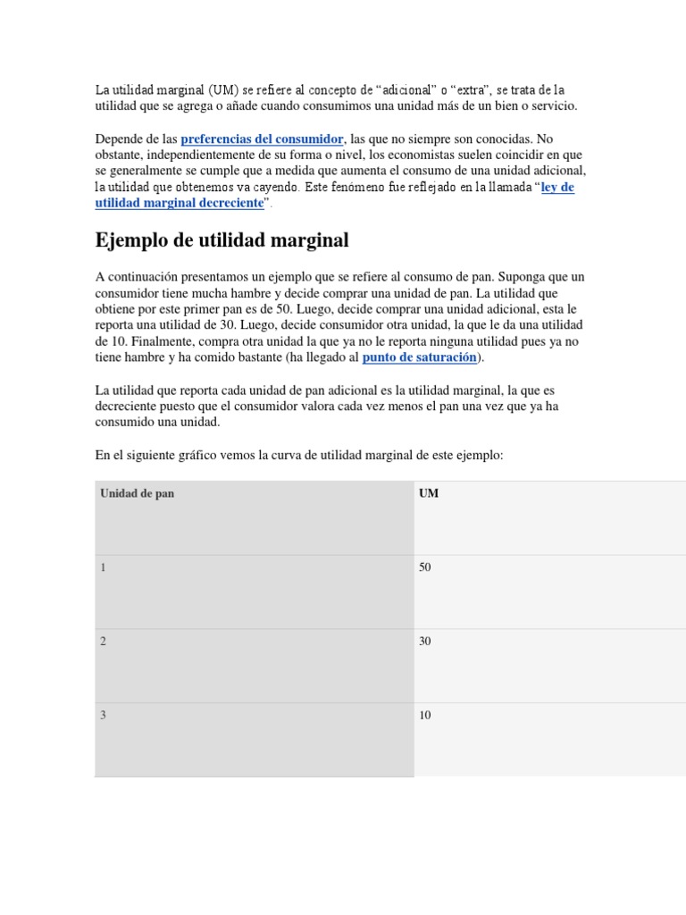 Utilidad Marginal: Conceptos y Ejemplos | PDF | Utilidad | Utilidad ...