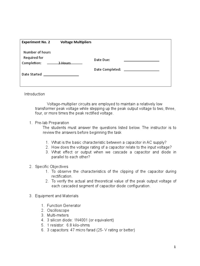 EXP. 2-Voltage Multiplier | PDF | Rectifier | Capacitor