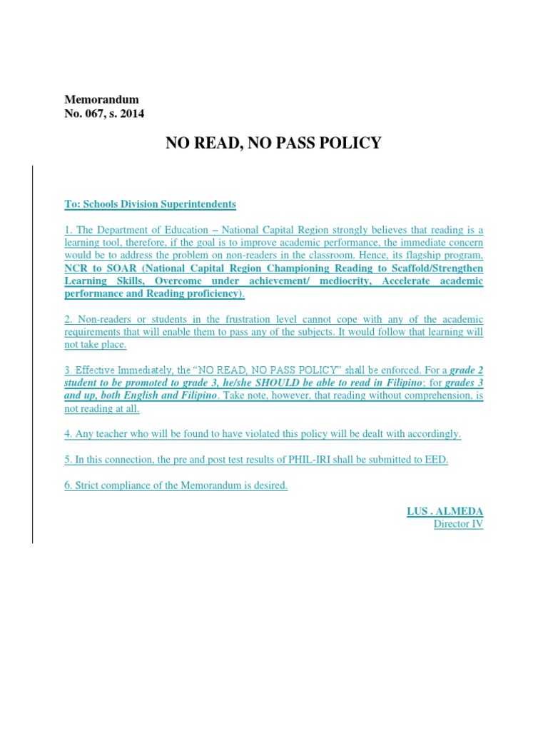 No Read, No Pass Policy | PDF