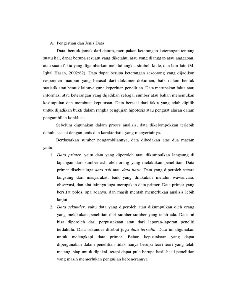 Pengertian Dan Jenis Data | PDF