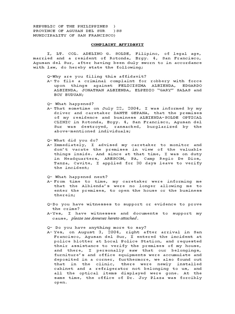 Complaint Affid. | PDF | Affidavit | Common Law