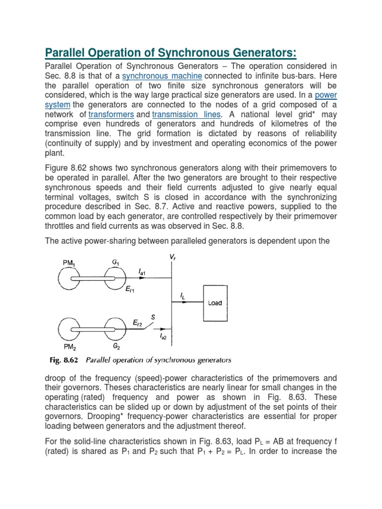 Parallel Operation of Synchronous Generators Sharing of Active and ...