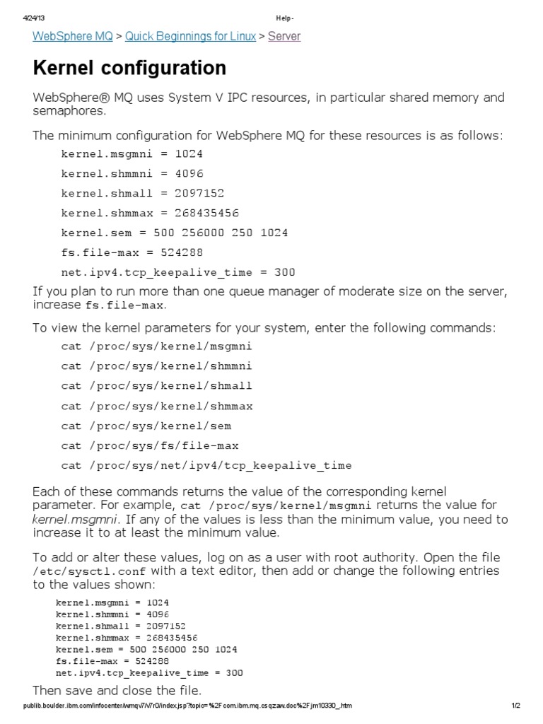 Kernel Configuration: Websphere MQ Quick Beginnings For Linux | PDF ...