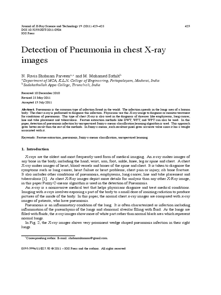 Detection of Pneumonia in Chest X Ray Image | PDF | Cluster Analysis ...