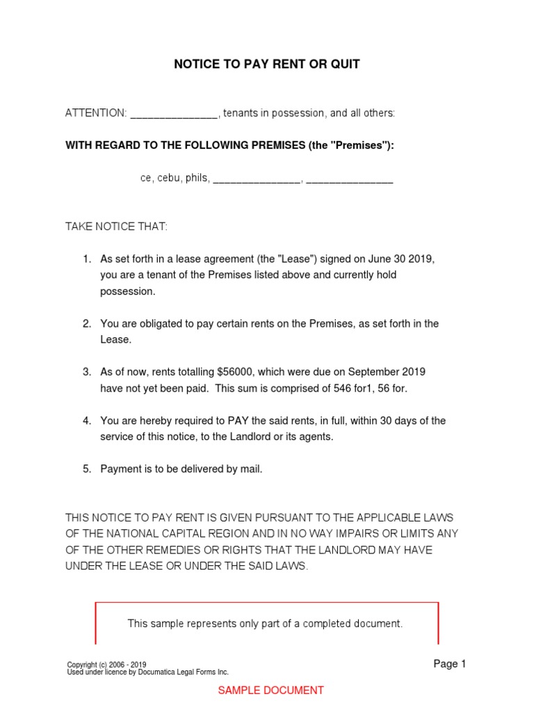 Notice to Pay Rent or Quit | PDF