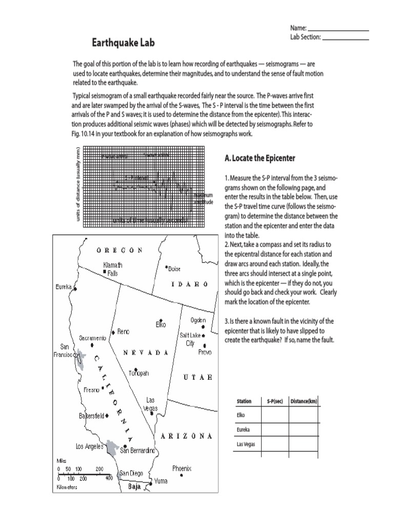 Earthquake Lab: A. Locate The Epicenter | PDF | Earthquakes | Fault ...