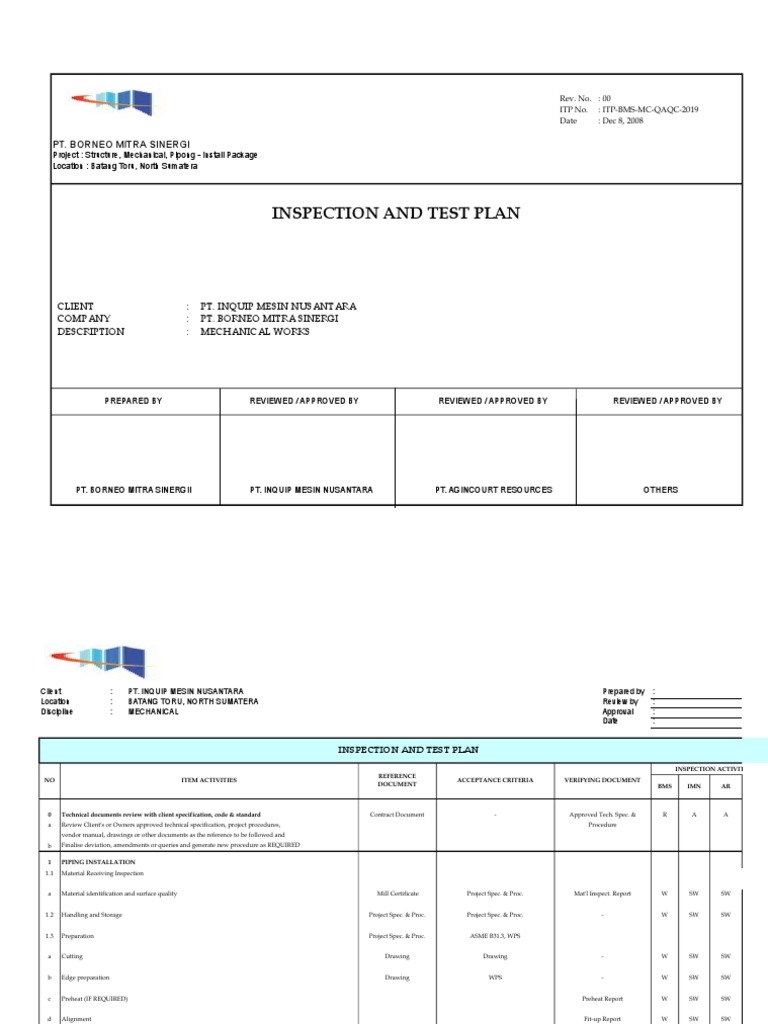 Itp Piping Works | PDF | Specification (Technical Standard) | Business Process