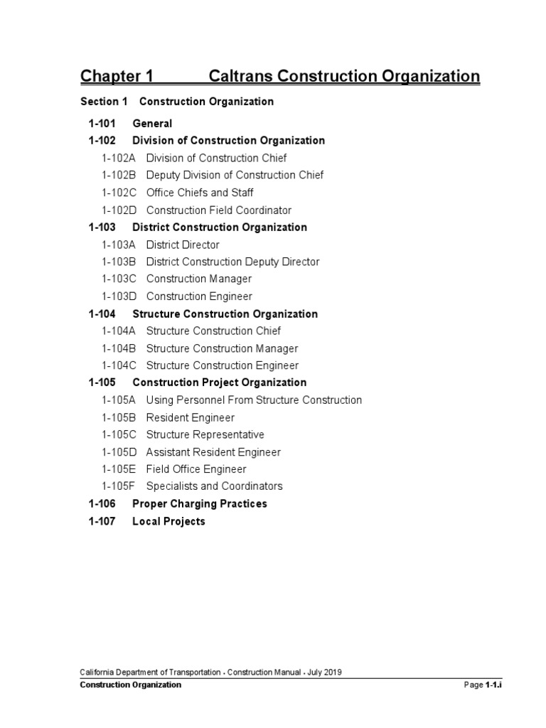 Caltrans Construction Organization: California Department of ...