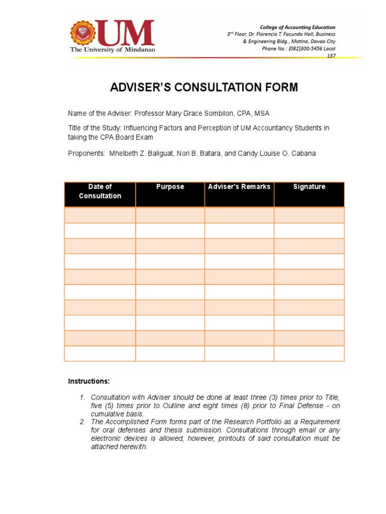 Adviser Consultation Form for CPA Study | PDF