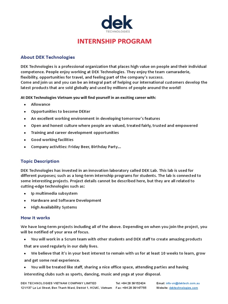 DEK Technologies Internship Program | PDF | Communication | Technology ...