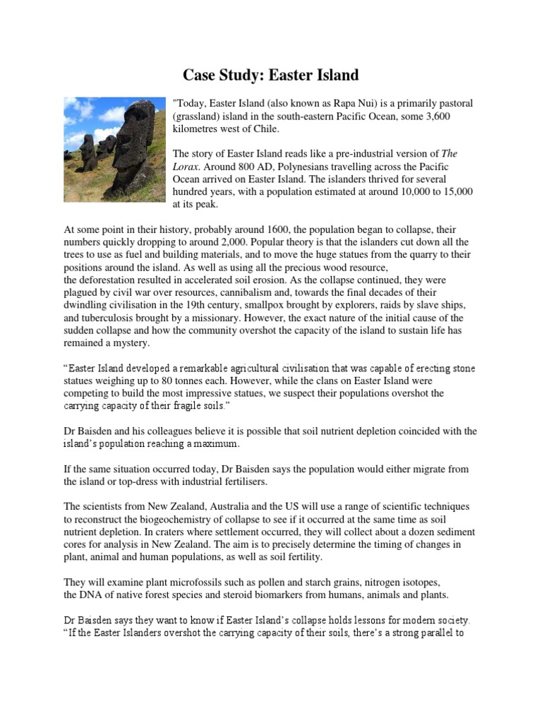 Case Study: Easter Island: Lorax. Around 800 AD, Polynesians Travelling ...