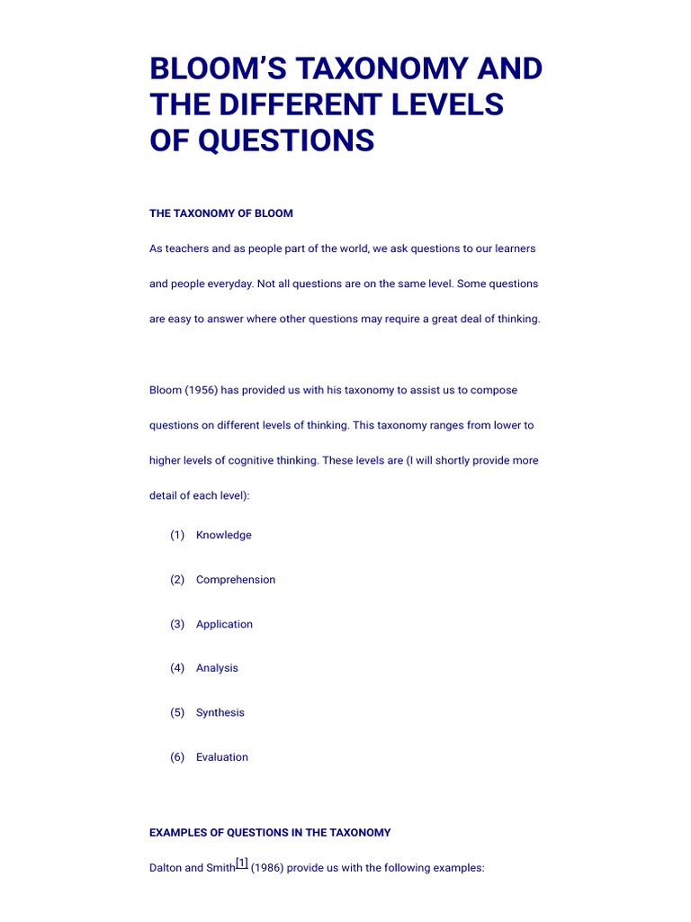 Bloom's Taxonomy of Questions | PDF | Epistemology | Neuropsychology