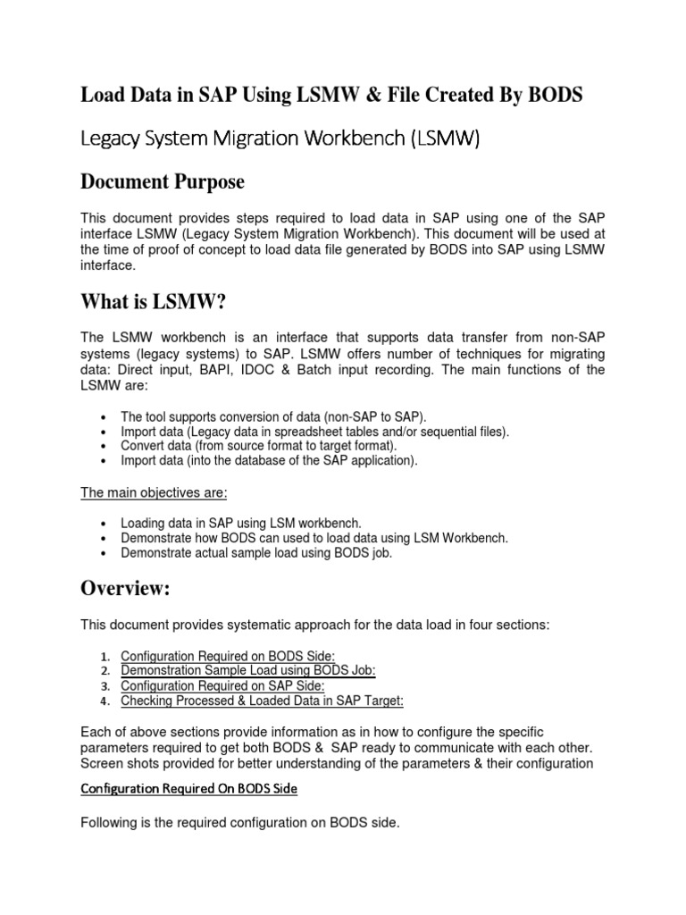 Load Data From BODS Into SAP Using LSMW | PDF | Screenshot | Computer File