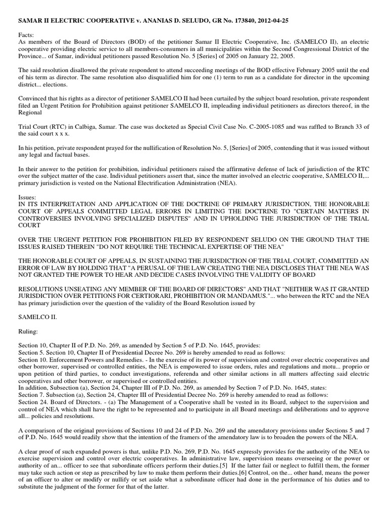 SAMELCO II ELECTRIC COOPERATIVE v. SELUDO | PDF | Board Of Directors ...