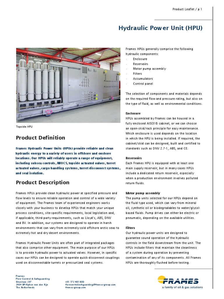 Hydraulic Power Unit (HPU) : Product Definition | PDF | Pump | Valve