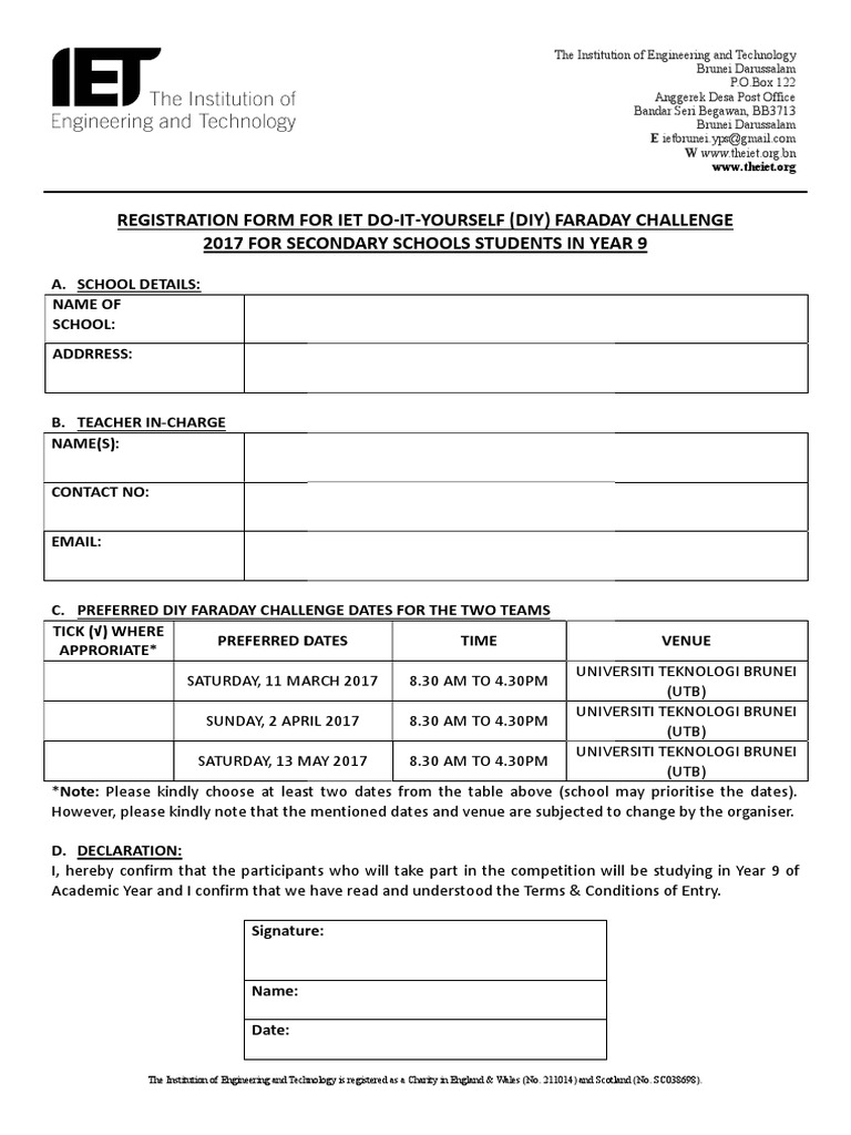 Iet Diy FC Reg Form v2 | PDF | Engineering | Learning