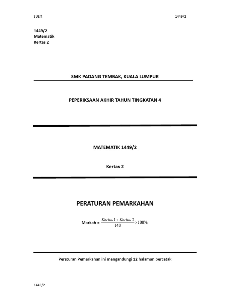 Skema Pat Matematik k2 | PDF